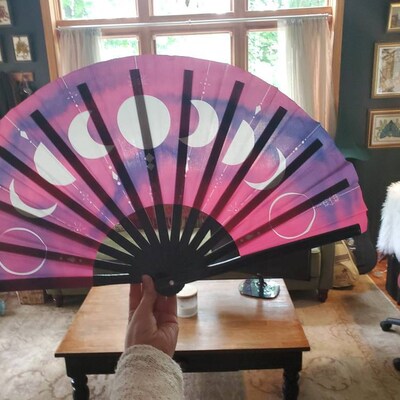 Festival Hand Fan, Moon Fan for Raves, Wooden Folding Fan, Colorful ...