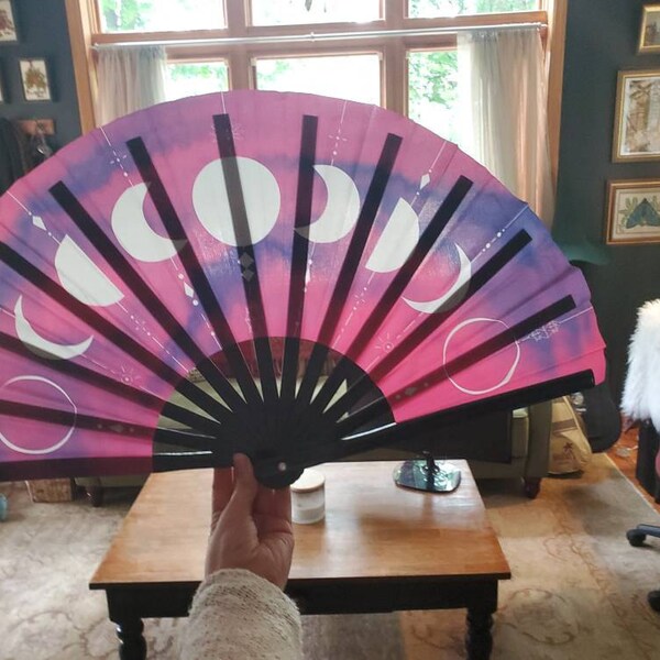 Festival Hand Fan, Moon Fan for Raves, Wooden Folding Fan, Colorful ...