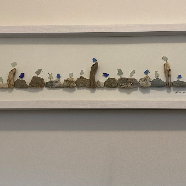 Sea Glass Bird Wall Art - Framed Panoramic Picture Handmade in Cornwall ...
