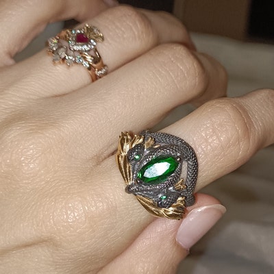Two Snakes Ring, Sterling Silver Ring, Ring of Barahir, Elessar Ring ...