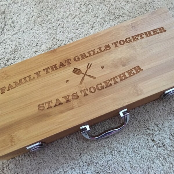 Engraved Grill Set Bamboo 5 Piece BBQ Gift Set - Personalized Cuts of ...
