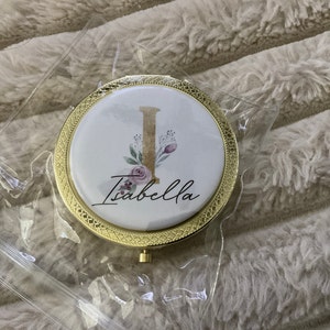 Personalized Gold Initial and Name Compact Mirror Signature Floral ...