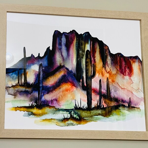 Desert Watercolor Painting, Wall Art, Print, Mountain Art, Colorful ...