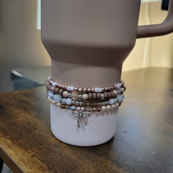 Almond Rose Bracelet Stack for Stanley Tumbler - Neutral Colors - Etsy