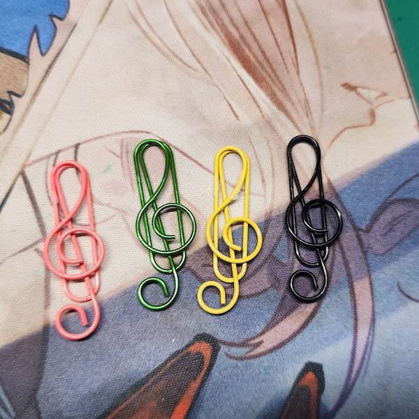 Set of 10 Quality Music Musical Treble Clef Coloured Metal Paper Clips ...