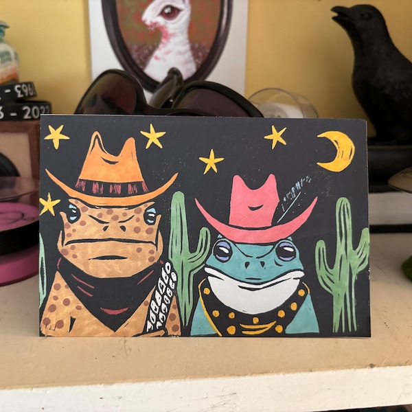 Framed Cowboy Frog Print - Ready to Hang 4"x6" Wall Print Whimsical ...