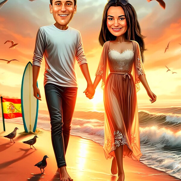 Custom Couple Cartoon Portrait, Couple Portrait, Couple Caricature ...