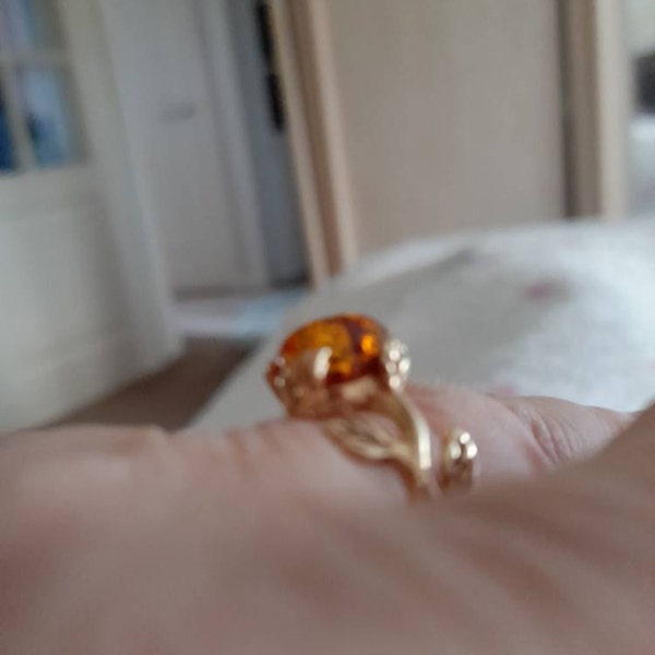 Gold Amber Ring, Natural Amber, Gold Leaf Ring, Branch Ring, Vintage ...