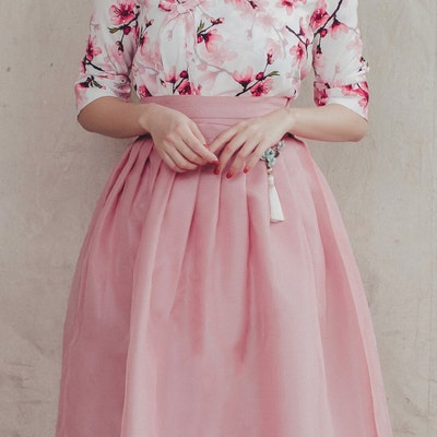 Pink Modern Hanbok Jeogori Handmade Korea Daily Hanbok Mini Dress ...