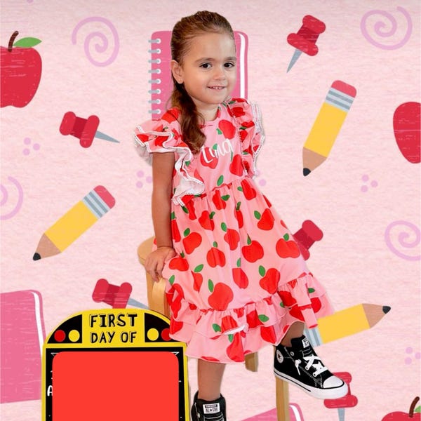 Girls Back to School Dress, Personalized School Dress, Apple Dress ...