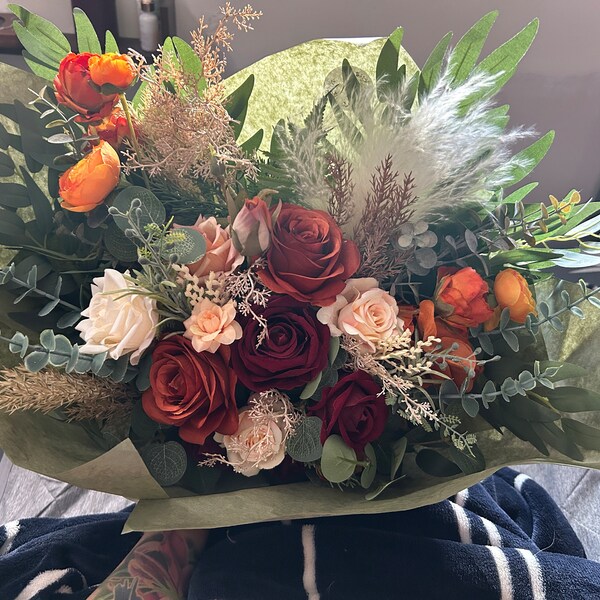 Bridal Bouquet With Burgundy and Rust Orange Flowers, Burgundy and ...