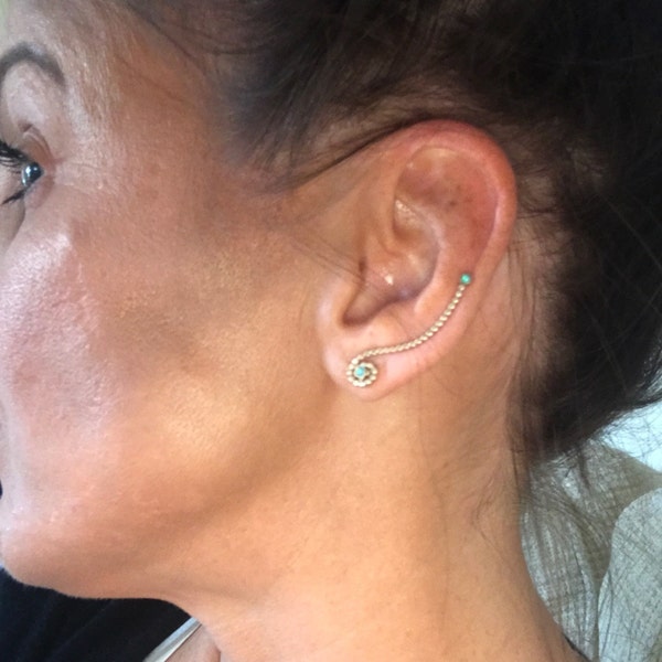 White Opal EAR CLIMBER Earrings // 14k Gold Filled Ear Pins - up the ...