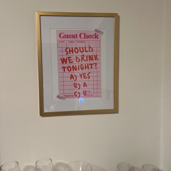 GUEST CHECK Receipt, Should We Drink Tonight, Bar Cart Wall Art Decor ...