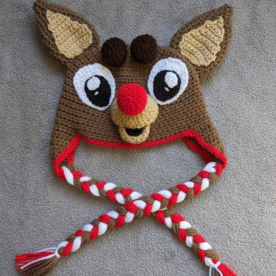 Rudolph the Red Nosed Reindeer Crochet Hat Pattern Kids Christmas Hat ...