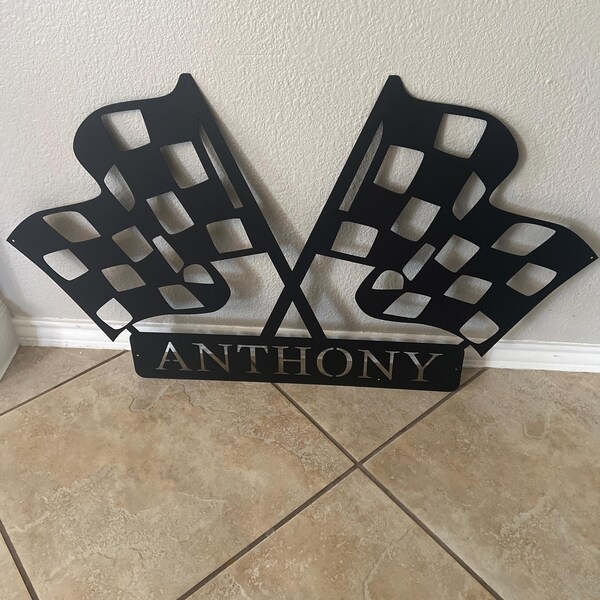 Custom Checkered Flag Racing Sign, Checkered Flag Monogram ...