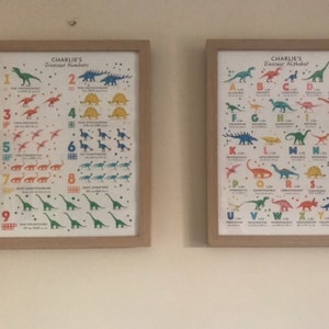 Bright Dinosaur Print Set of Two, Alphabet and Numbers Nursery Art ...