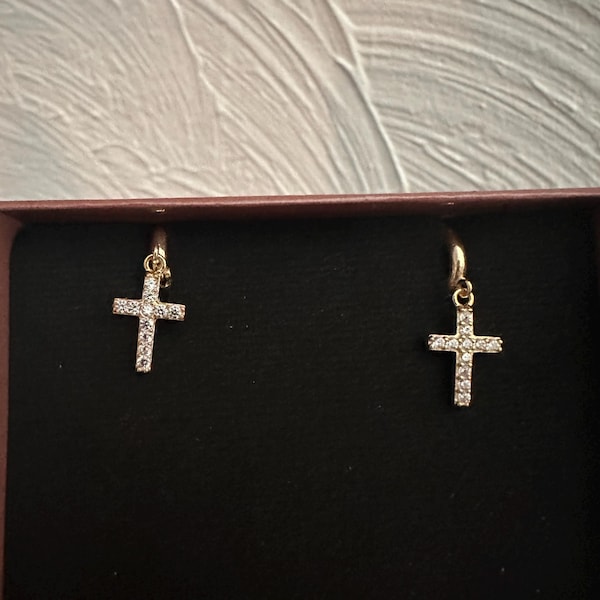 Diamond Cross Earring, Cross Earring, Small Stone Earrings, Dainty ...