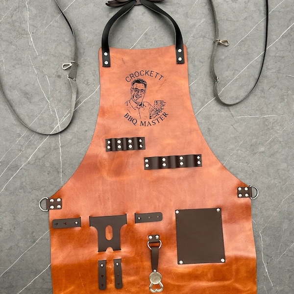Custom Leather Apron With Pockets for Drinks BBQ, Barbecue, Grill ...