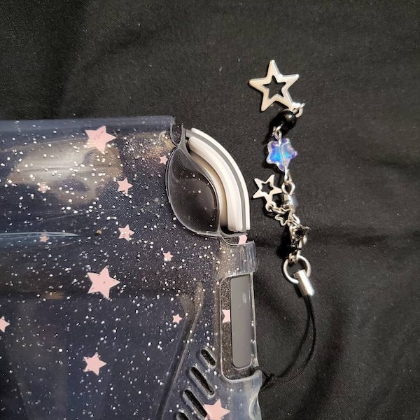 Star Phone Charm Y2k Silver Beaded Keychain Chrome Dainty Cyber Grunge ...