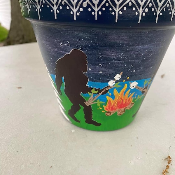 Hand Painted Black Indoor/outdoor Planter - Wolf - Big Foot - Eagle ...