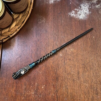 Magic Wand With Two Crystals, Gold and Blue Magic Wand, Geek ...
