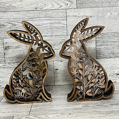 Easter Laser Cut Files Rabbits SVG Layered Bundle, Floral Bunny ...