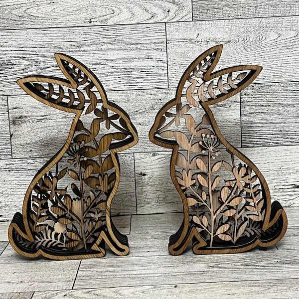 Easter Laser Cut Files Rabbits SVG Layered Bundle, Floral Bunny ...