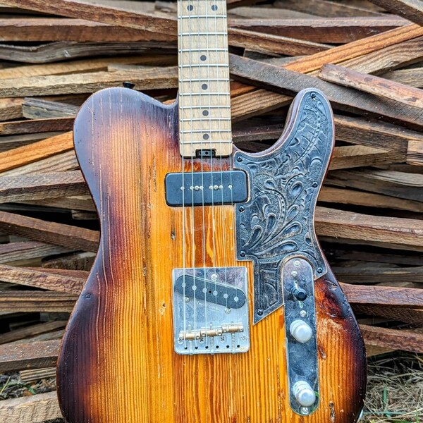 Custom Tooled Leather Distressed Brown Pickguard Backplate Combo Fits ...