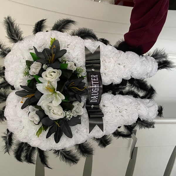 Angel Wings Funeral With Feathers Memorial Tribute Artificial Flowers ...