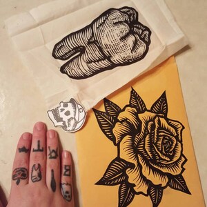 Crossed Fingers Linocut Patch - Etsy