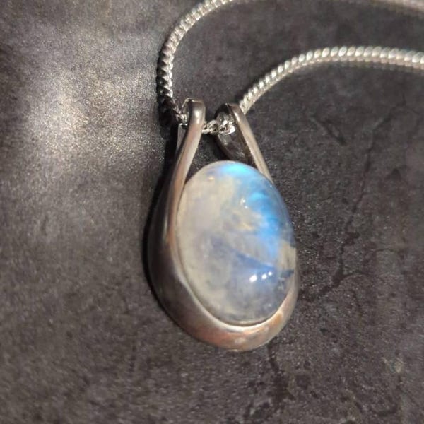 Natural Moonstone Necklace, See Example of Flash on Video! 13x18mm ...