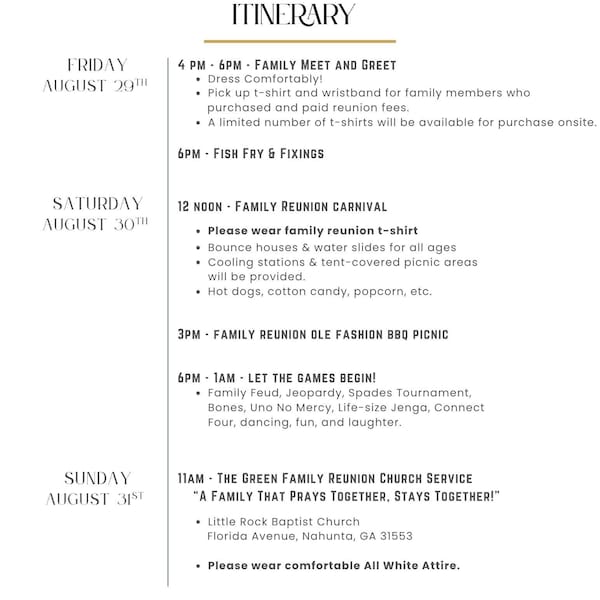 EDITABLE Family Reunion Program Template | Family Reunion Itinerary ...