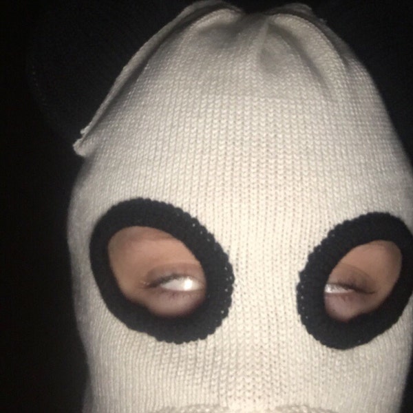 PANDA BALACLAVA Knit Cotton Mask - Black & White Snowboarding Ski Mask ...