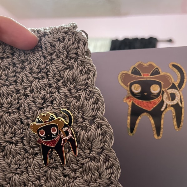 Cowboy Cat Sparkly Enamel Pin - Golden Metal - Etsy UK