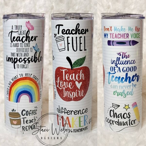 20 Oz Skinny Tumbler Rainbow Glitter Teacher Tumbler, Teach Love ...