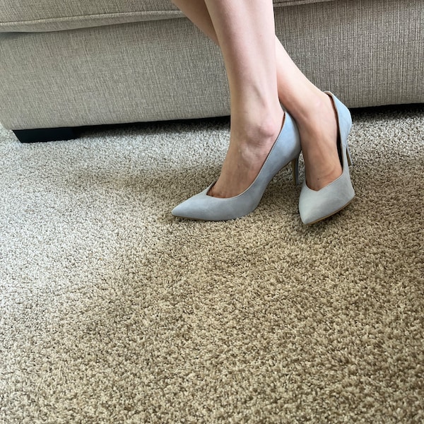 Blue Wedding Shoes With High Pointy Heel, Bridal Heels With V-notched ...