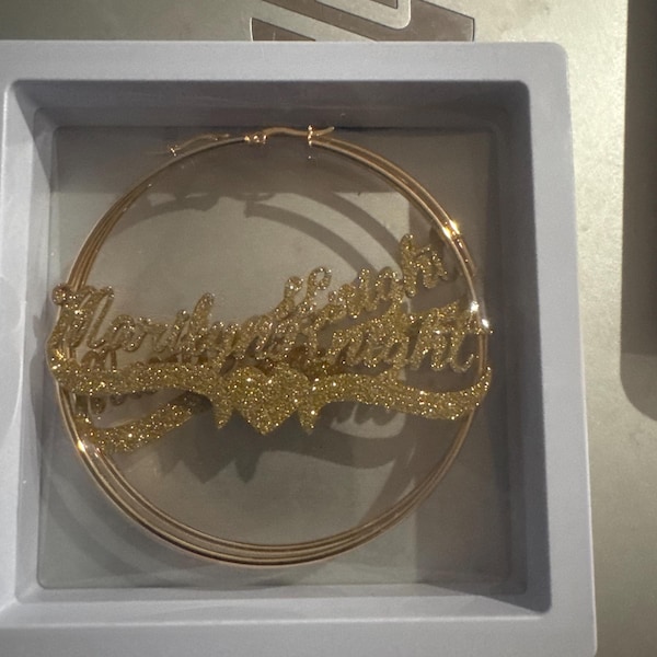 Custom Bling Name Hoop Earrings: Personalized Large Hoops, Gold Jewelry ...