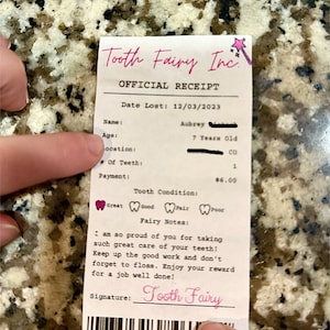 Editable Tooth Fairy Receipt Printable Certificate First Tooth Lost ...