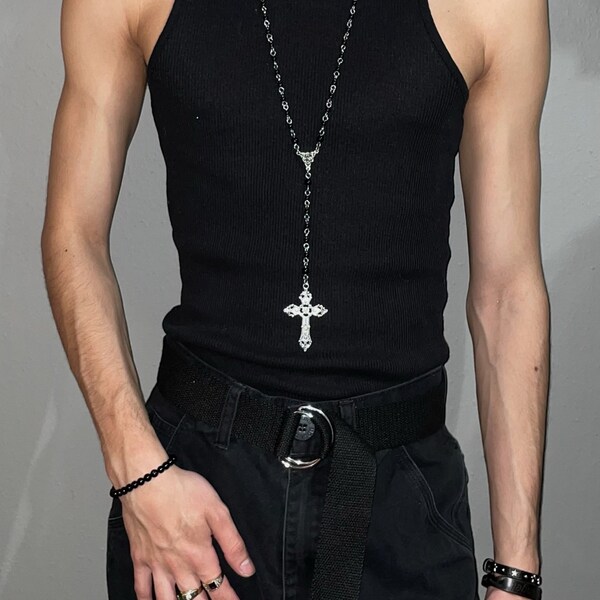 BEX Gothic Punk Rock Spike Collar Black and Silver Grunge Beaded ...