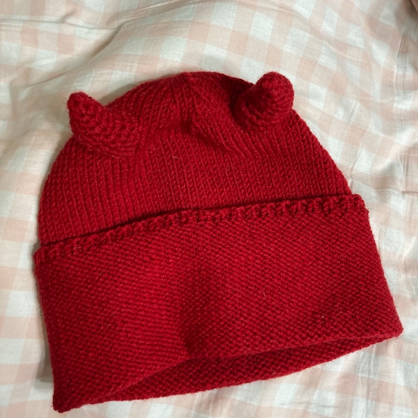 Beanie With Horns, Red Devil Horns Hat, Halloween Blood Red Cap for ...