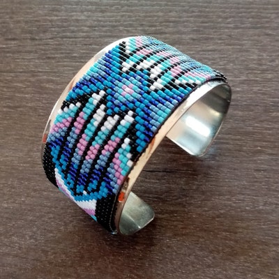 Purple Stripe Loom Bead Pattern for Bracelet Native Inspired, Blue ...