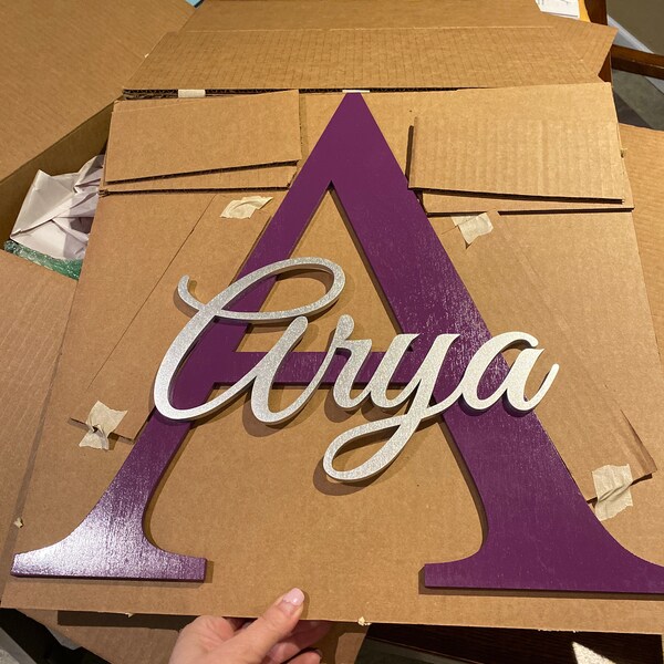 Large Initial With Name Sign, Wood Name Sign, Nursery Name Sign ...