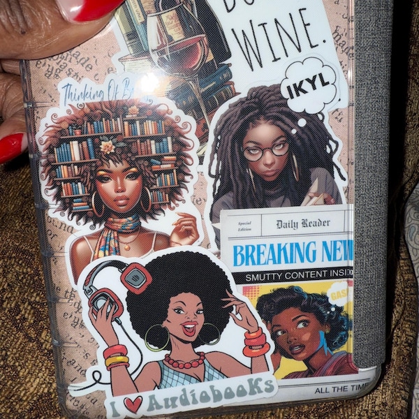 Thinking of Books Sticker, Black Woman Who Loves to Read, Black Girl ...
