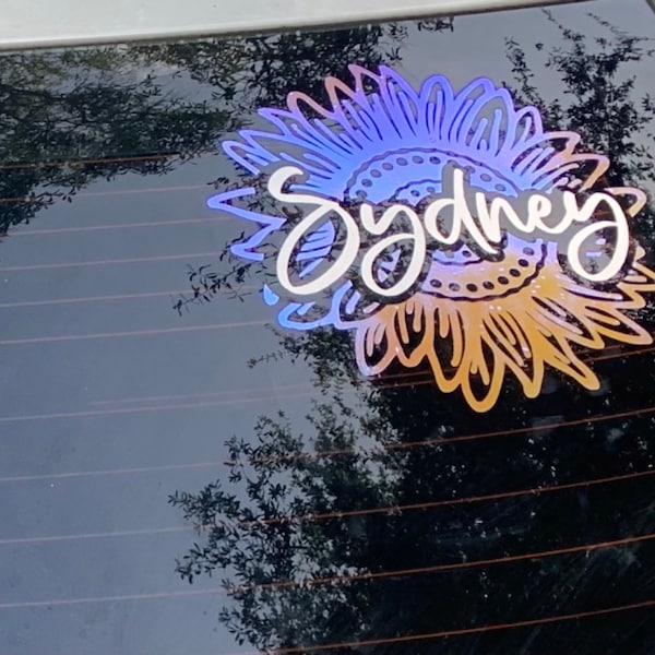 Holographic Sunflower Name Vinyl Decal | Sunflower Car Decal ...