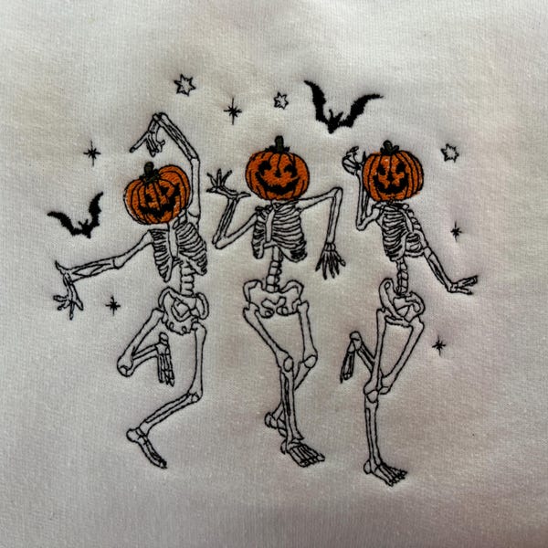 Dancing Skeletons Embroidery Design, Halloween Pumpkin Face Skeleton ...
