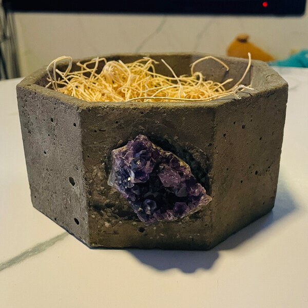 Geode Planter/ Cement Planter/ Small Plant Pot/ Brazilian Amethyst ...
