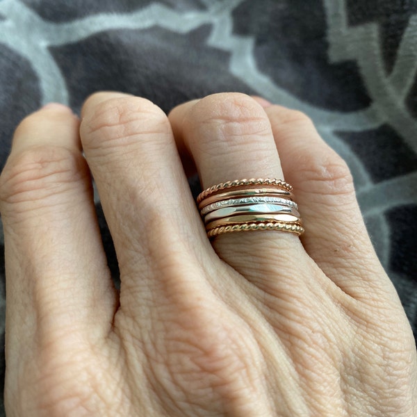 Stacking Rings. Set of SIX. SILVER & GOLD Stackable Rings. Mixed Metal ...