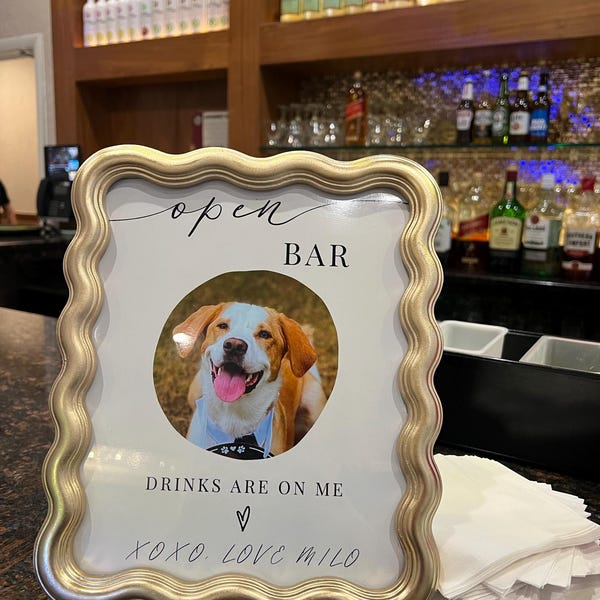 Open Bar Dog Sign, Pet Photo Drink Sign for Wedding, Bar Menu Sign ...
