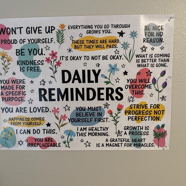 Daily Reminders Poster, Inspirational Daily Reminders Canvas, Positive ...