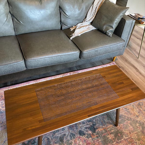 Engraved Walnut Teak Coffee Table - Modern Wood Furniture Illustration ...